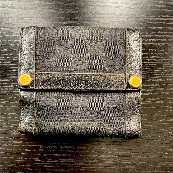 Bags | Gucci Bifold Monogram Black Snap Wallet | Poshmark